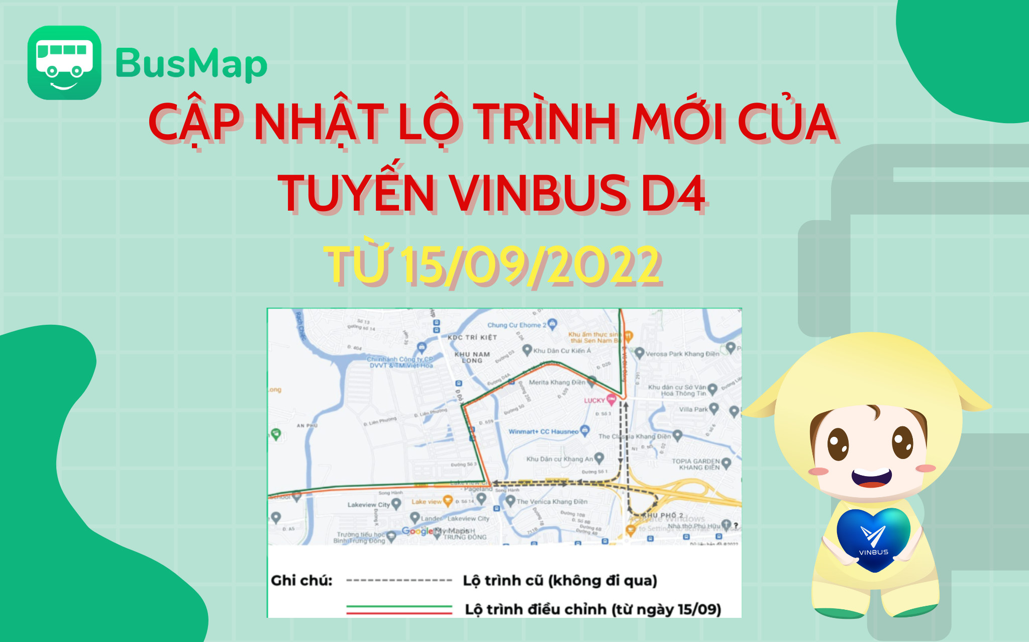 CẬP NHẬT LỘ TRÌNH MỚI CỦA TUYẾN VINBUS D4 TỪ 15/09
